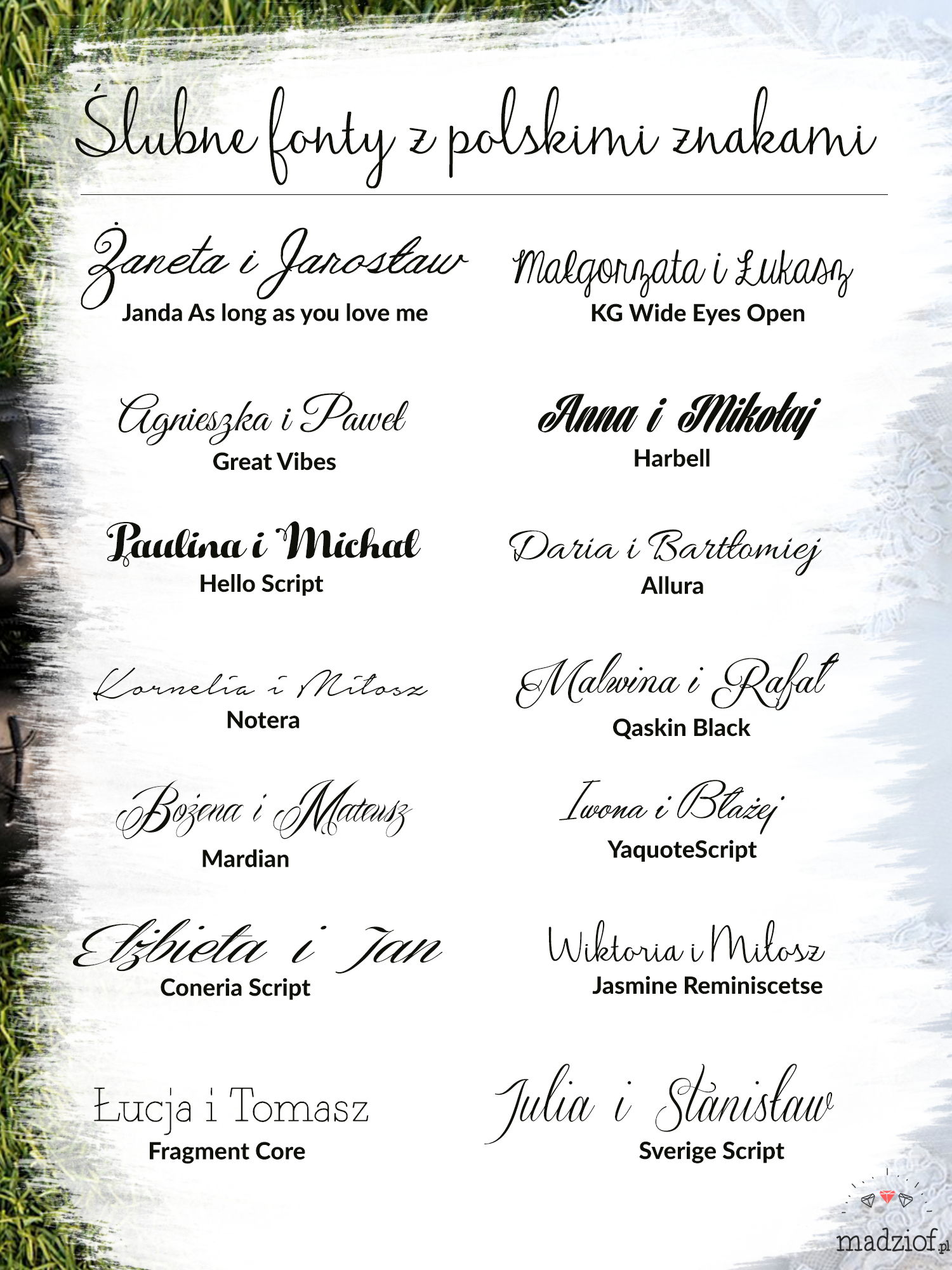 slubne fonty z polskimi znakami - Madziof .pl